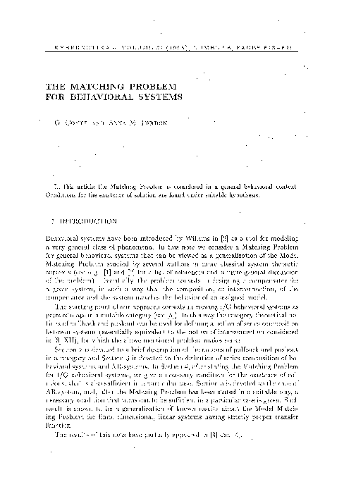 (PDF) The Matching Problem for Behavioral Systems | Giuseppe Conte ...