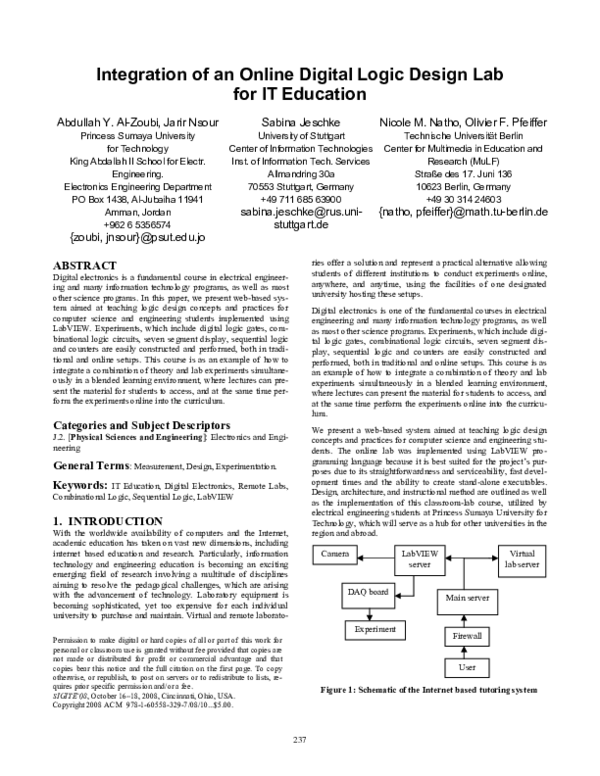 (PDF) Integration of an online digital logic design lab for it education