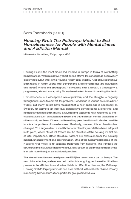 (PDF) Housing First: The Pathways Model to End Homelessness for People ...