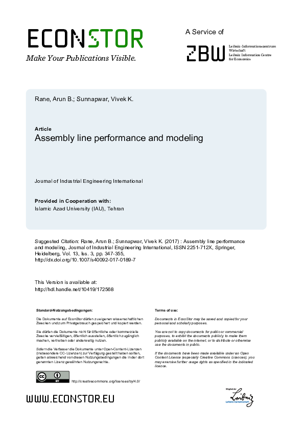 (PDF) Assembly line performance and modeling