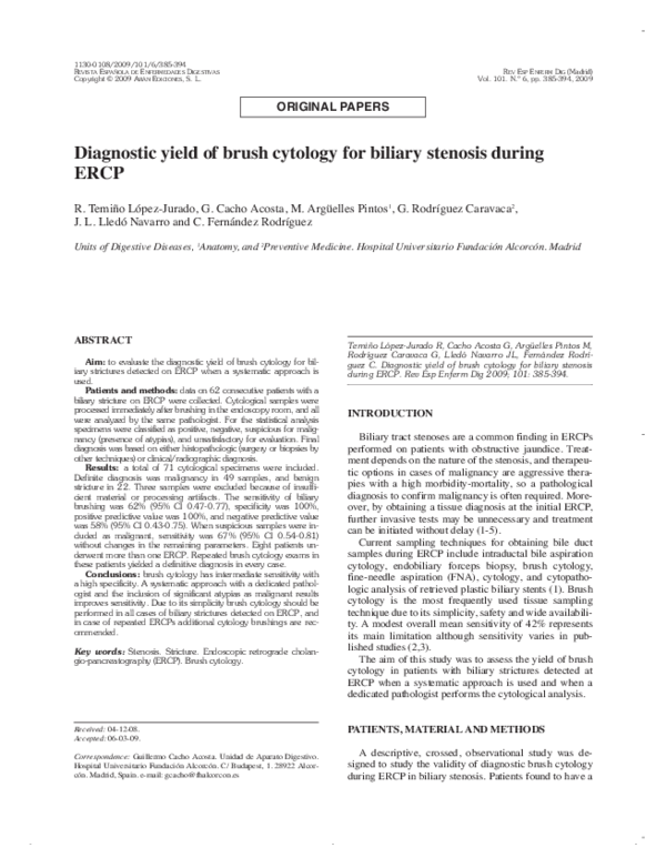 (PDF) Diagnostic yield of brush cytology for biliary stenosis during ERCP