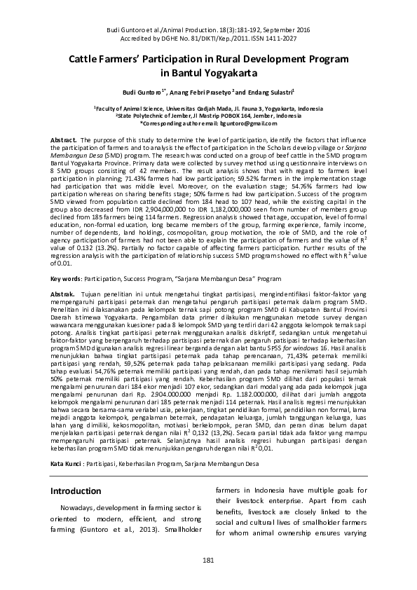 (PDF) Cattle Farmers' Participation in Rural Development Program in ...