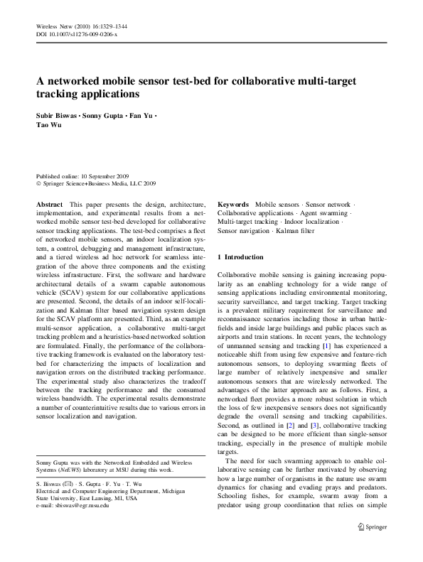 (PDF) A networked mobile sensor test-bed for collaborative multi-target ...