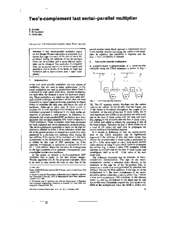 (PDF) Two's-complement fast serial-parallel multiplier