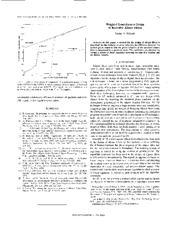 (PDF) Weighted least-squares design of recursive allpass filters