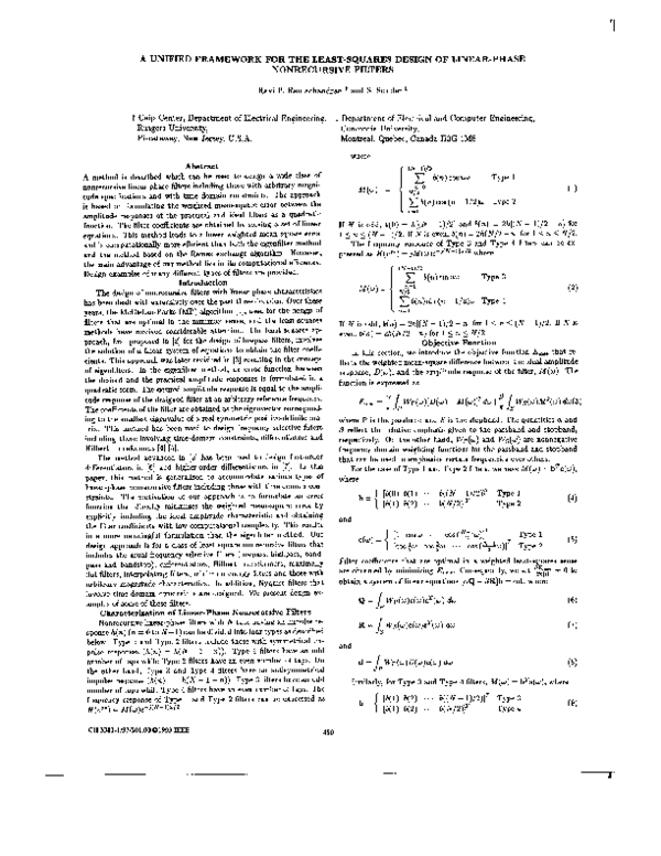 (PDF) A unified framework for the least-squares design of linear-phase nonrecursive filters