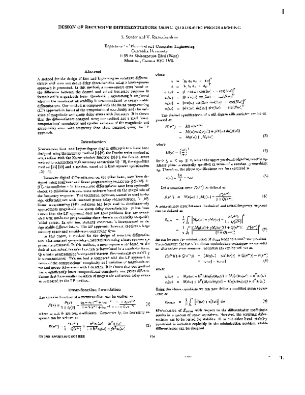 (PDF) Design of recursive differentiators using quadratic programming