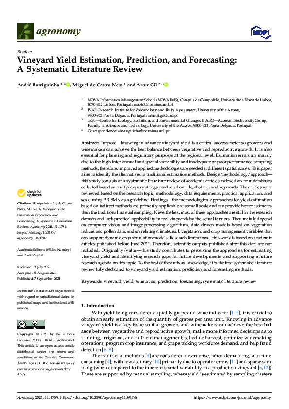 (PDF) Vineyard Yield Estimation, Prediction, and Forecasting: A ...