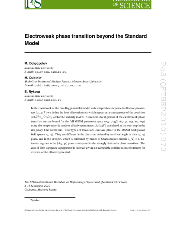 (PDF) Electroweak phase transition beyond the SM