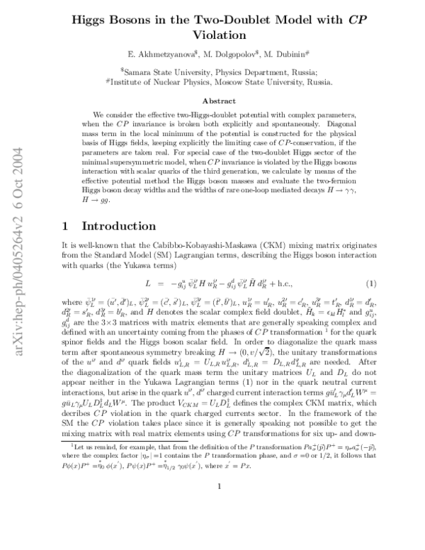 (PDF) Higgs bosons in the two-doublet model with CP violation