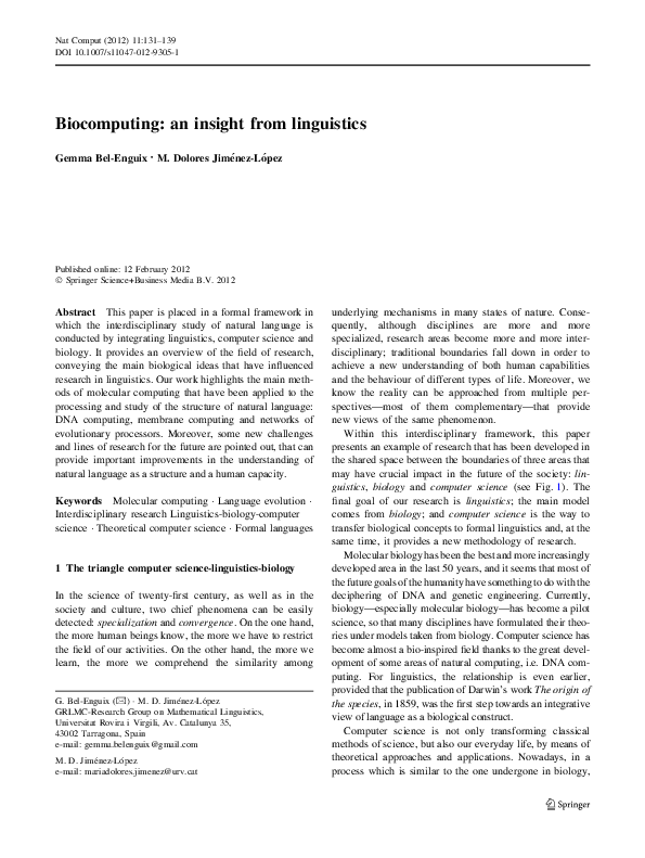 (PDF) Biocomputing: an insight from linguistics
