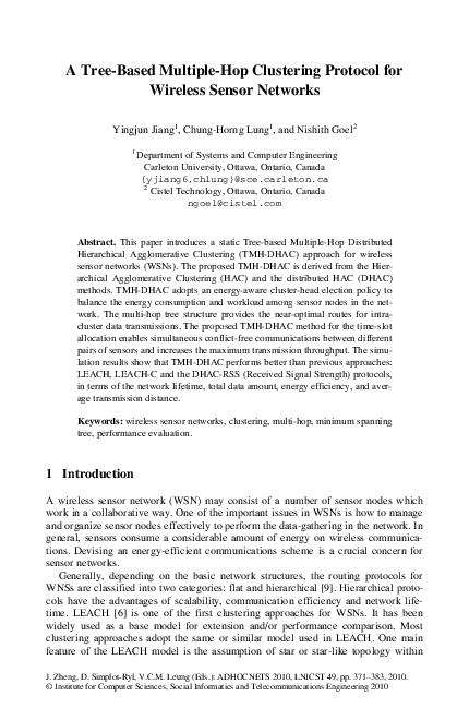 Pdf A Tree Based Multiple Hop Clustering Protocol For Wireless Sensor