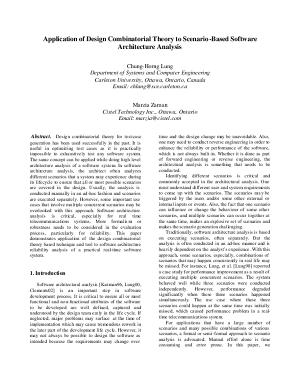 Pdf Application Of Design Combinatorial Theory To Scenario Based Software Architecture