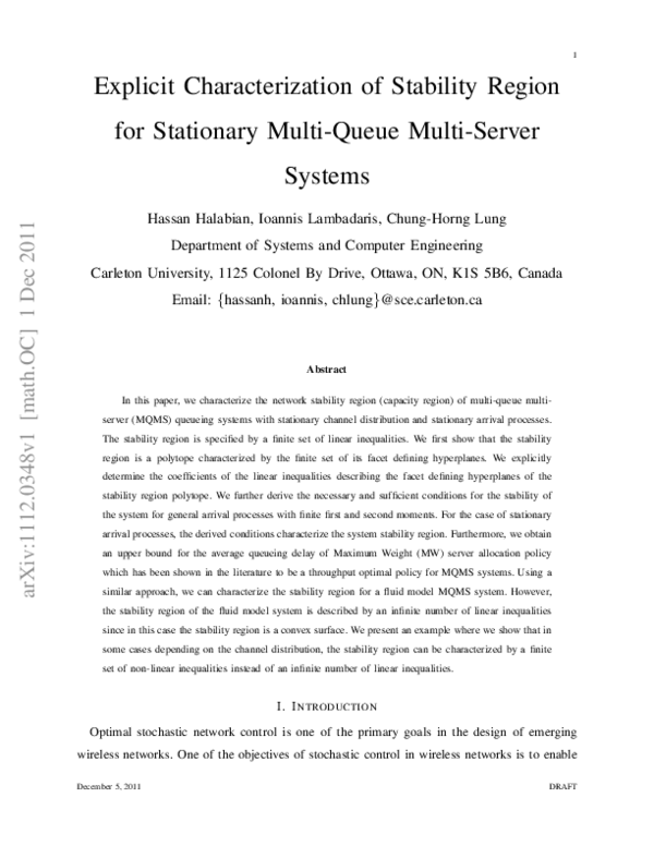 (PDF) Explicit Characterization of Stability Region for Stationary ...