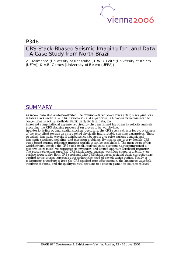 (PDF) CRS-stack-based seismic imaging for land data - a case study from north Brazil