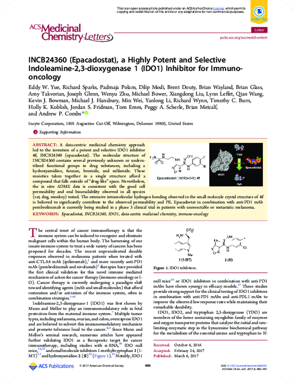 (PDF) INCB24360 (Epacadostat), a Highly Potent and Selective ...