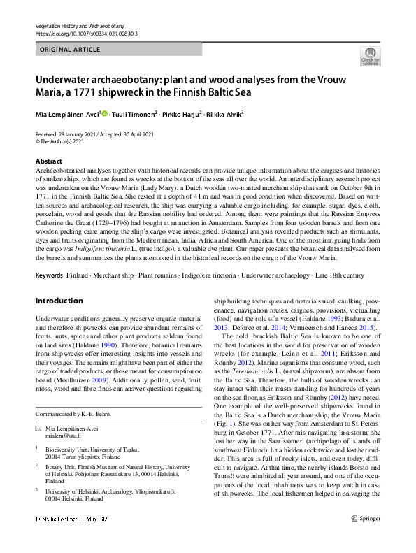 (PDF) Underwater archaeobotany: plant and wood analyses from the Vrouw ...