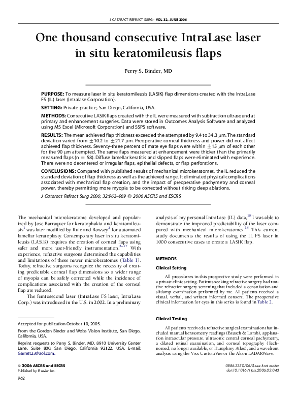 (PDF) One thousand consecutive IntraLase laser in situ keratomileusis flaps
