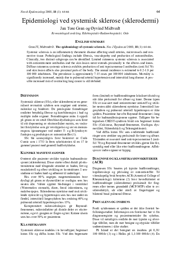 (PDF) Epidemiologi ved systemisk sklerose (sklerodermi)