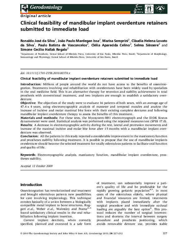 (PDF) Clinical feasibility of mandibular implant overdenture retainers submitted to immediate load