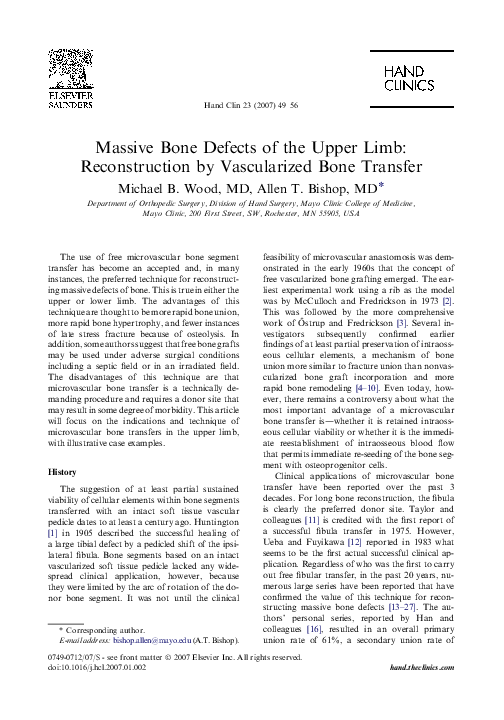 (PDF) Massive Bone Defects of the Upper Limb: Reconstruction by ...