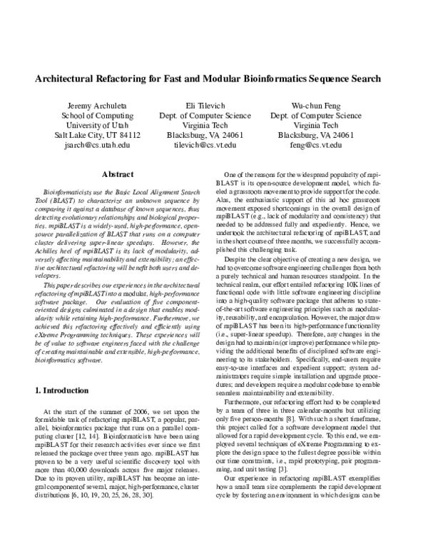(PDF) Refactoring mpiBLAST for Modular Sequence Search