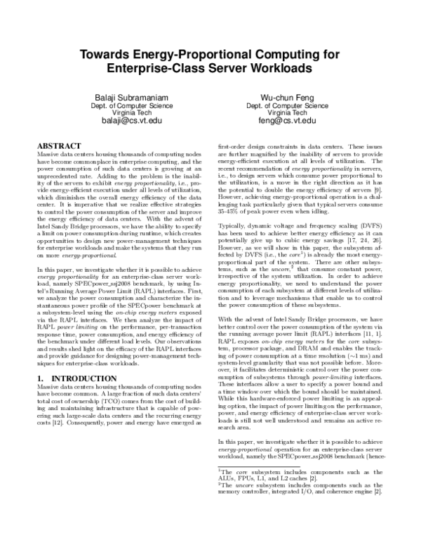 (PDF) Towards energy-proportional computing for enterprise-class server workloads