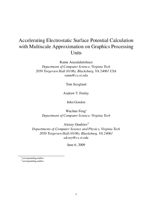 Pdf Accelerating Electrostatic Surface Potential Calculation With Multi Scale Approximation On