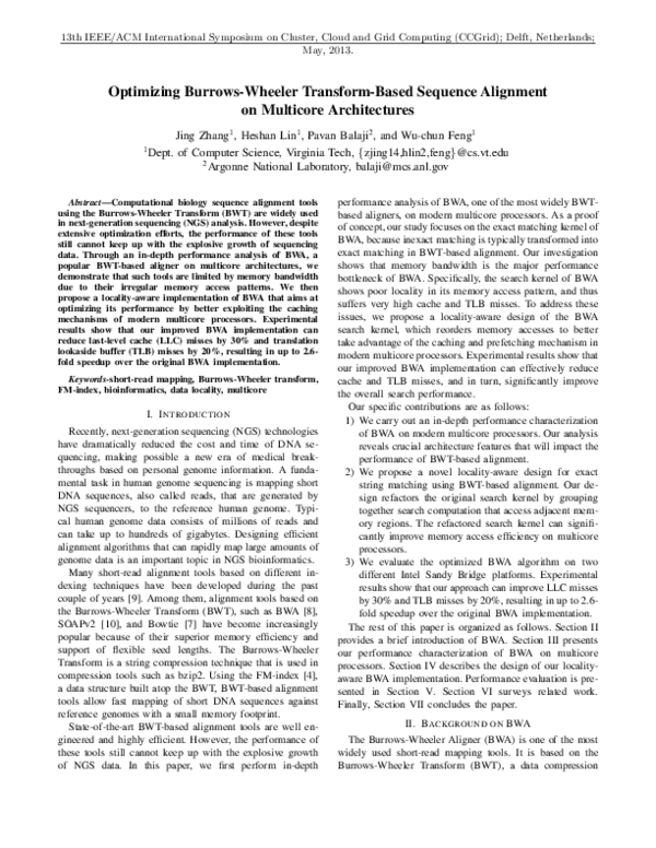 (PDF) Optimizing Burrows-Wheeler Transform-Based Sequence Alignment on Multicore Architectures