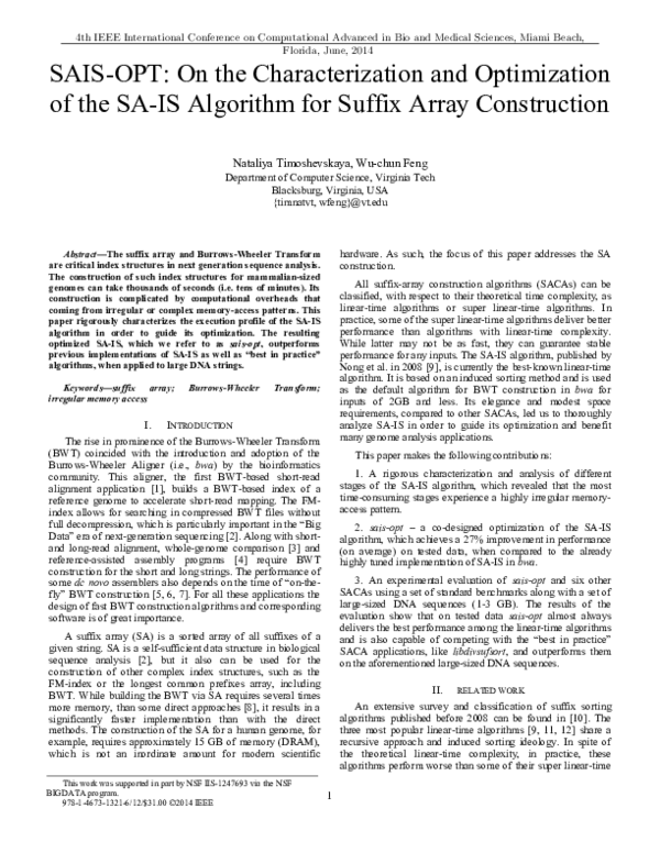 Pdf Sais Opt On The Characterization And Optimization Of The Sa Is Algorithm For Suffix Array