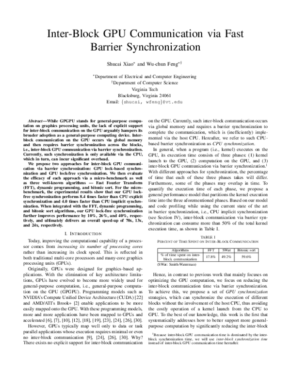 (PDF) Inter-block GPU communication via fast barrier synchronization