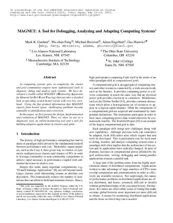 (PDF) MAGNET: a tool for debugging, analyzing and adapting computing ...