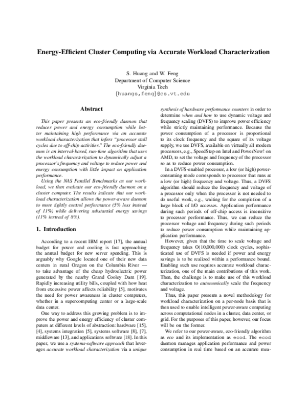 (PDF) Energy-Efficient Cluster Computing via Accurate Workload Characterization