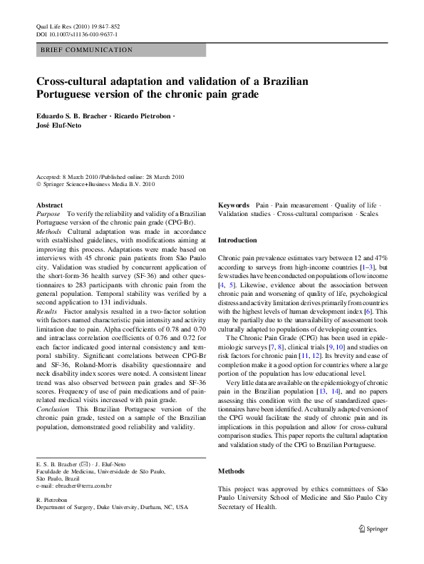 (PDF) Cross-cultural adaptation and validation of the Brazilian Portuguese version of the Neck ...