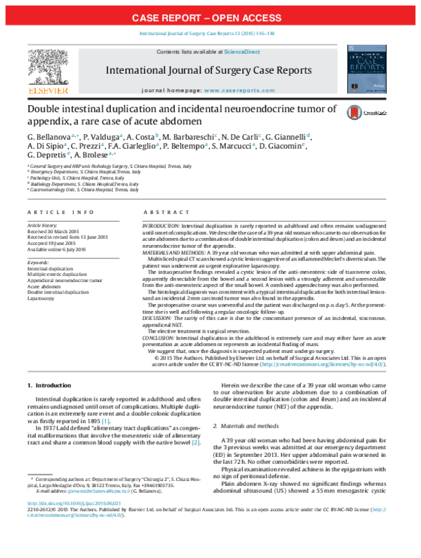 (PDF) Double intestinal duplication and incidental neuroendocrine tumor ...