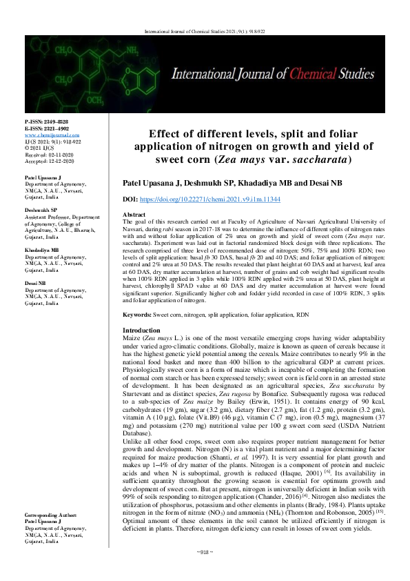 Pdf Effect Of Different Levels Split And Foliar Application Of Nitrogen On Growth And Yield