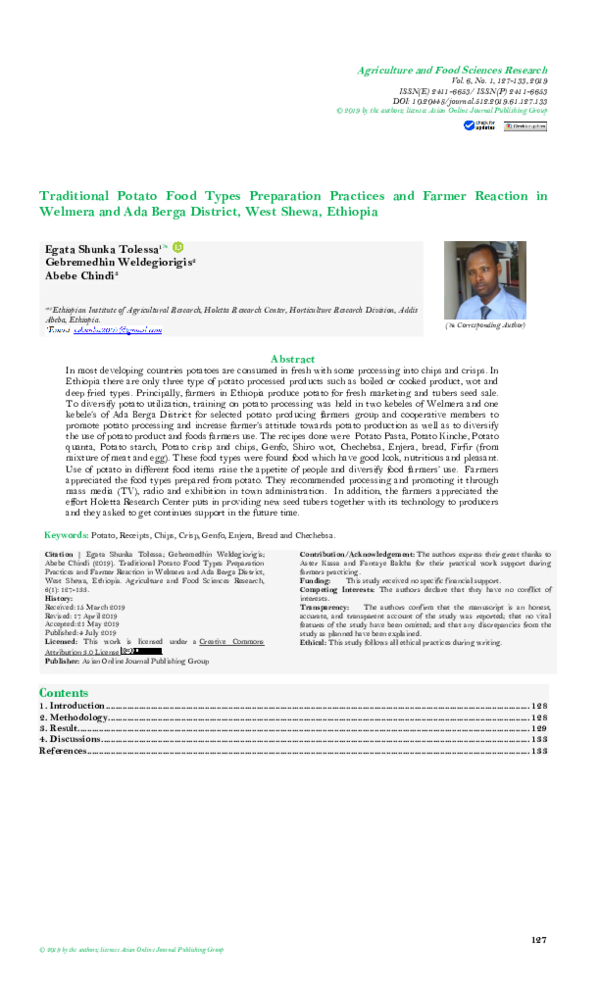 (PDF) Traditional Potato Food Types Preparation Practices and Farmer ...