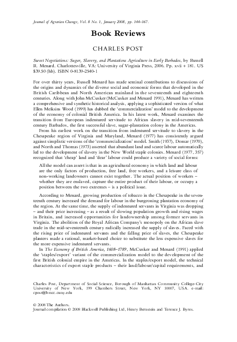 (PDF) Sweet Negotiations: Sugar, Slavery, and Plantations Agriculture ...