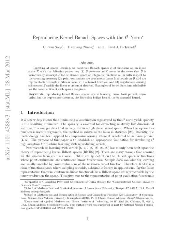 (PDF) Reproducing kernel Banach spaces with the norm