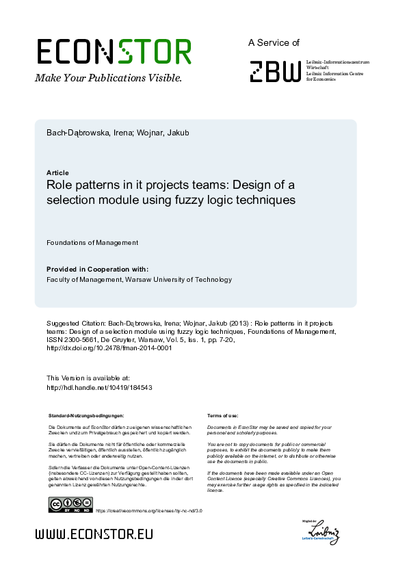 (PDF) Role Patterns in it Projects Teams: Design of a Selection Module Using Fuzzy Logic Techniques