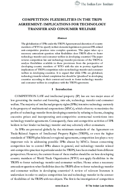 (PDF) COMPETITION FLEXIBILITIES IN THE TRIPS AGREEMENT: IMPLICATIONS ... (PDF) COMPETITION FLEXIBILITIES IN THE TRIPS AGREEMENT: IMPLICATIONS ...