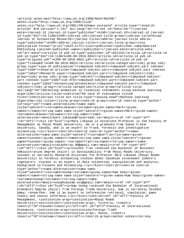 Detecting anomalies in financial statements using machine learning algorithm