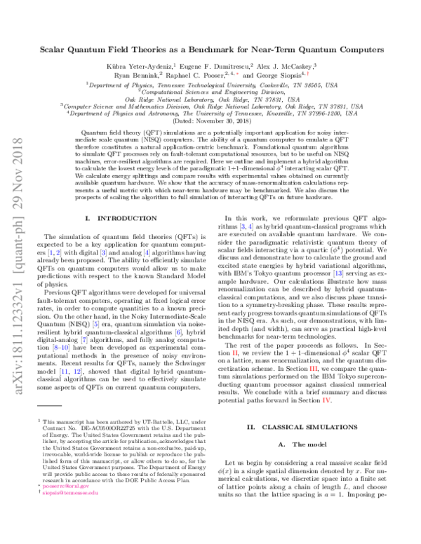 (PDF) Scalar quantum field theories as a benchmark for near-term quantum computers