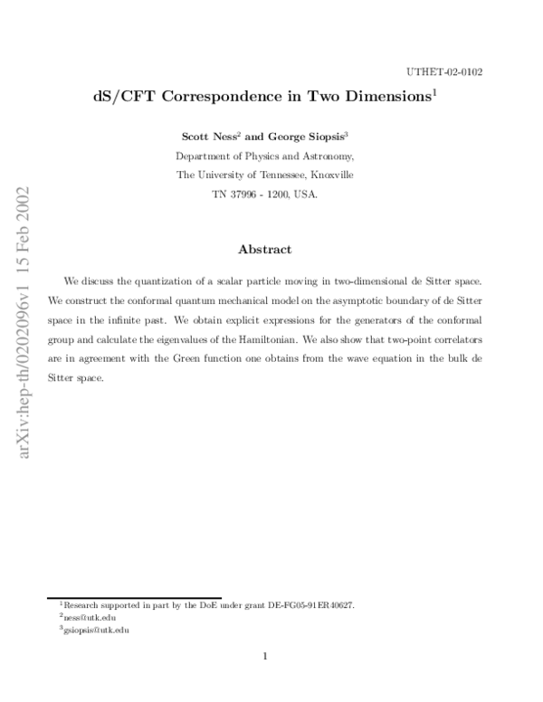 (PDF) dS/CFT correspondence in two dimensions