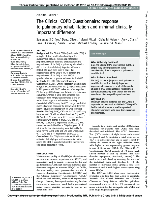 (PDF) The Clinical COPD Questionnaire: response to pulmonary ...