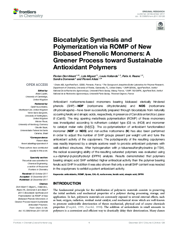 (PDF) Biocatalytic Synthesis and Polymerization via ROMP of New ...