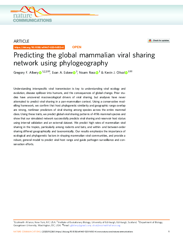 (PDF) Predicting the global mammalian viral sharing network using ...
