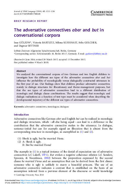 (PDF) The adversative connectives aber and but in conversational corpora
