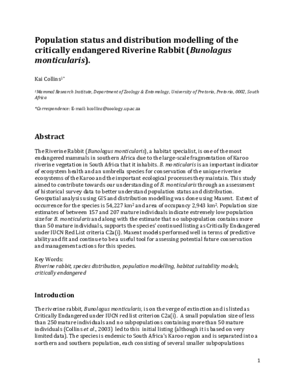 (PDF) Population status and distribution modelling of the critically ...