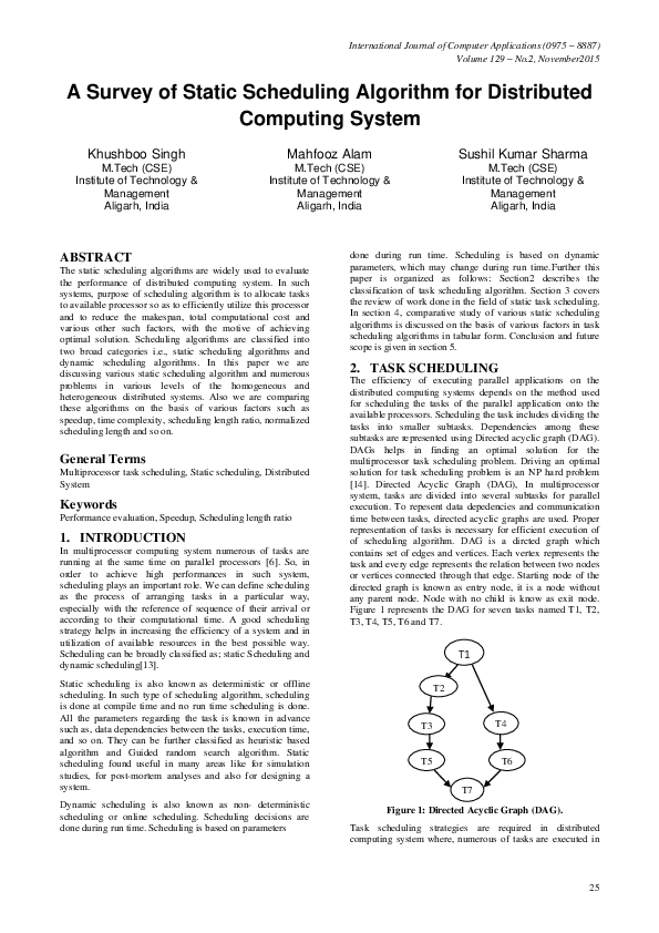 (PDF) A Survey of Static Scheduling Algorithm for Distributed Computing ...